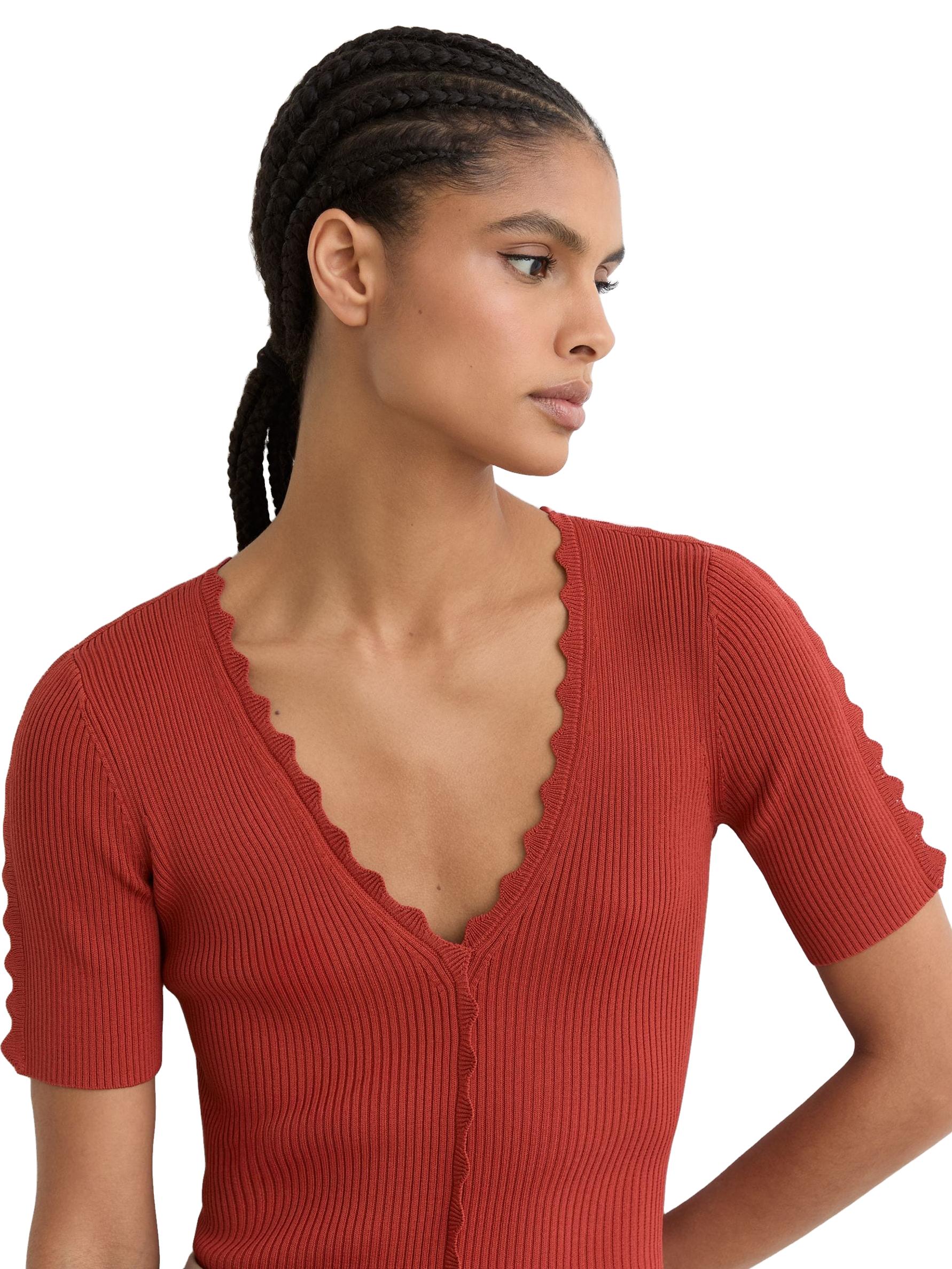 REISS Marcy Scallop-Trim Rib-Knit Top